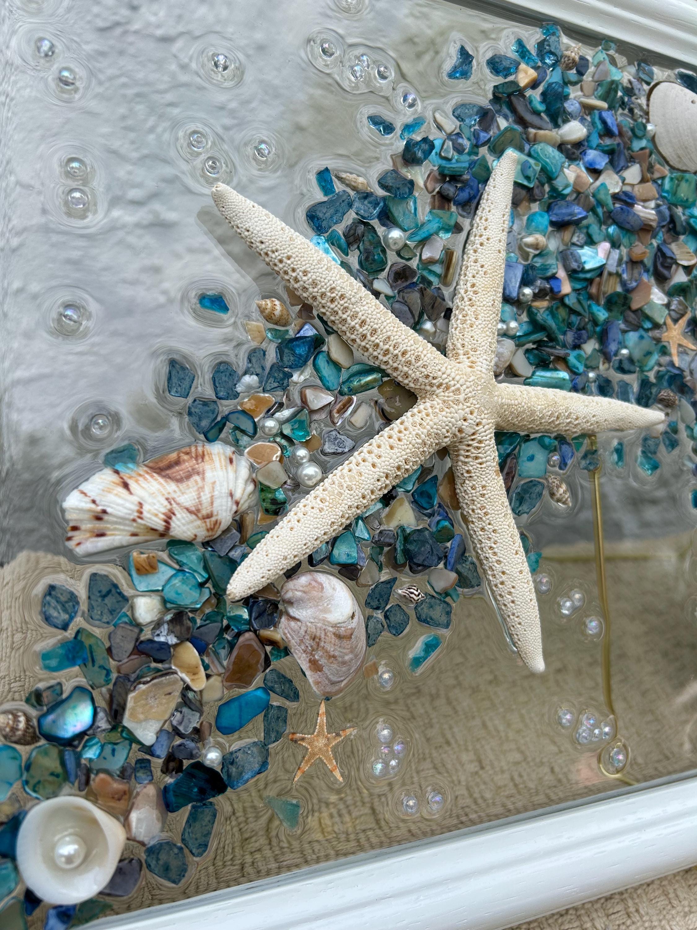 Blue Seashell Sea Glass Resin Wall Art/coastal Blue Wave Beach House ...