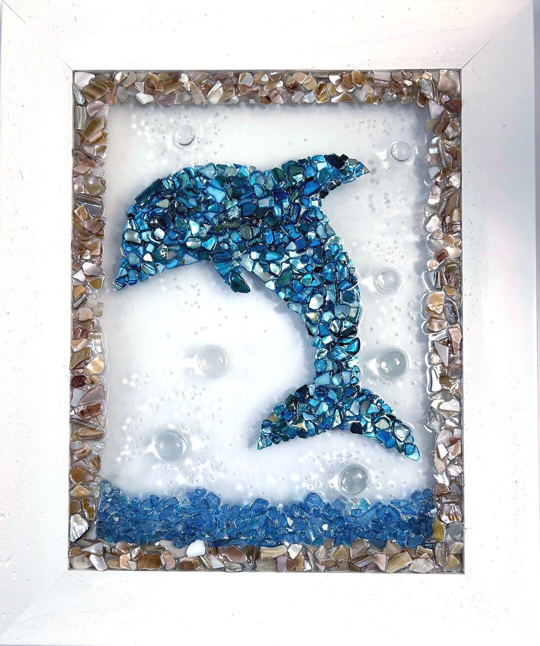 Crushed Shell Dolphin Resin Art, Coastal Beach House Decor - Etsy