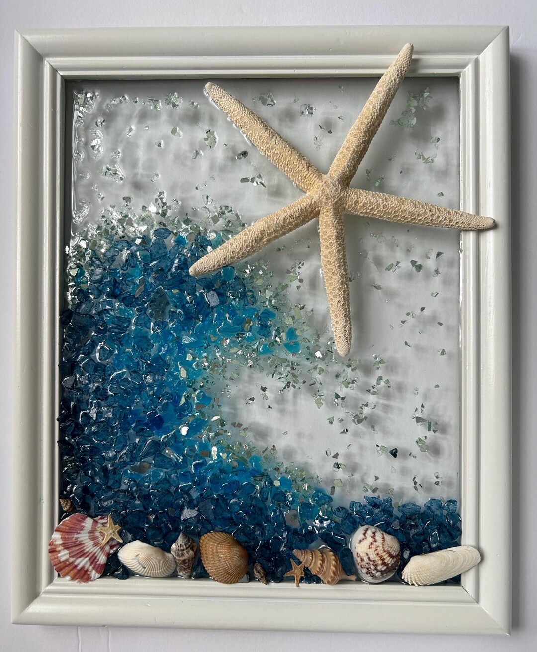Ocean Wave Seashell Sea Glass Resin Wall Art/beach House Decor/blue ...