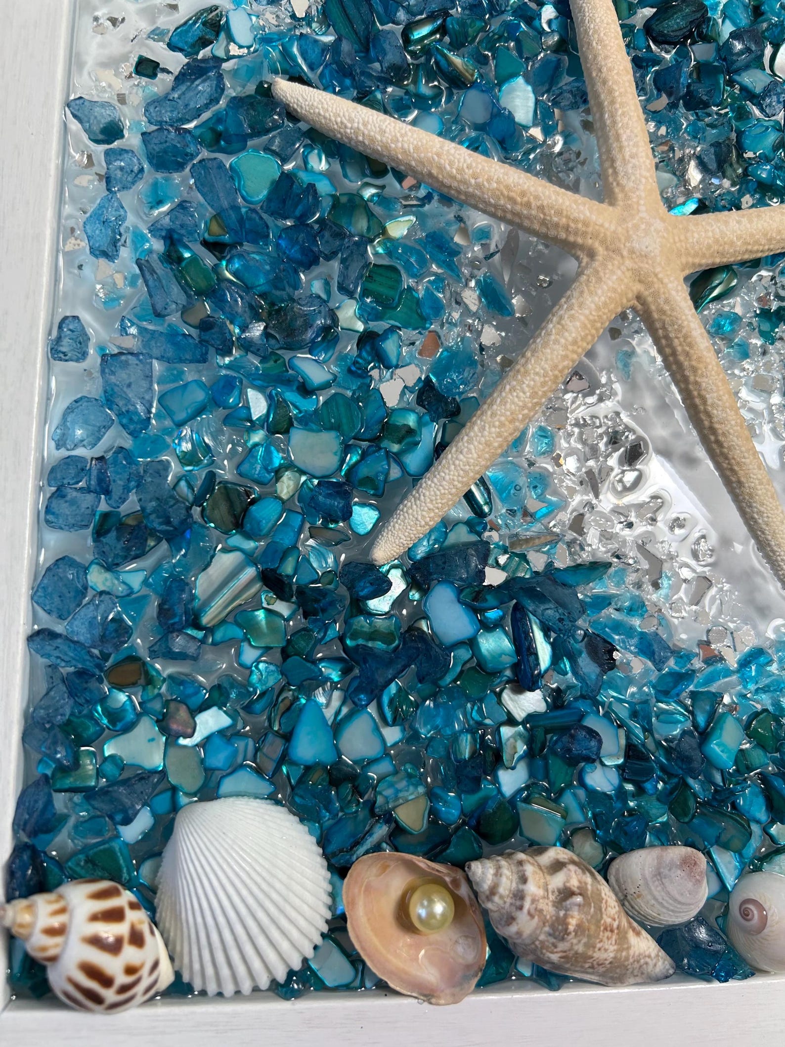 Blue Wave Shell Sea Glass Resin Art/coastal Wave Beach Decor/beach Wall ...