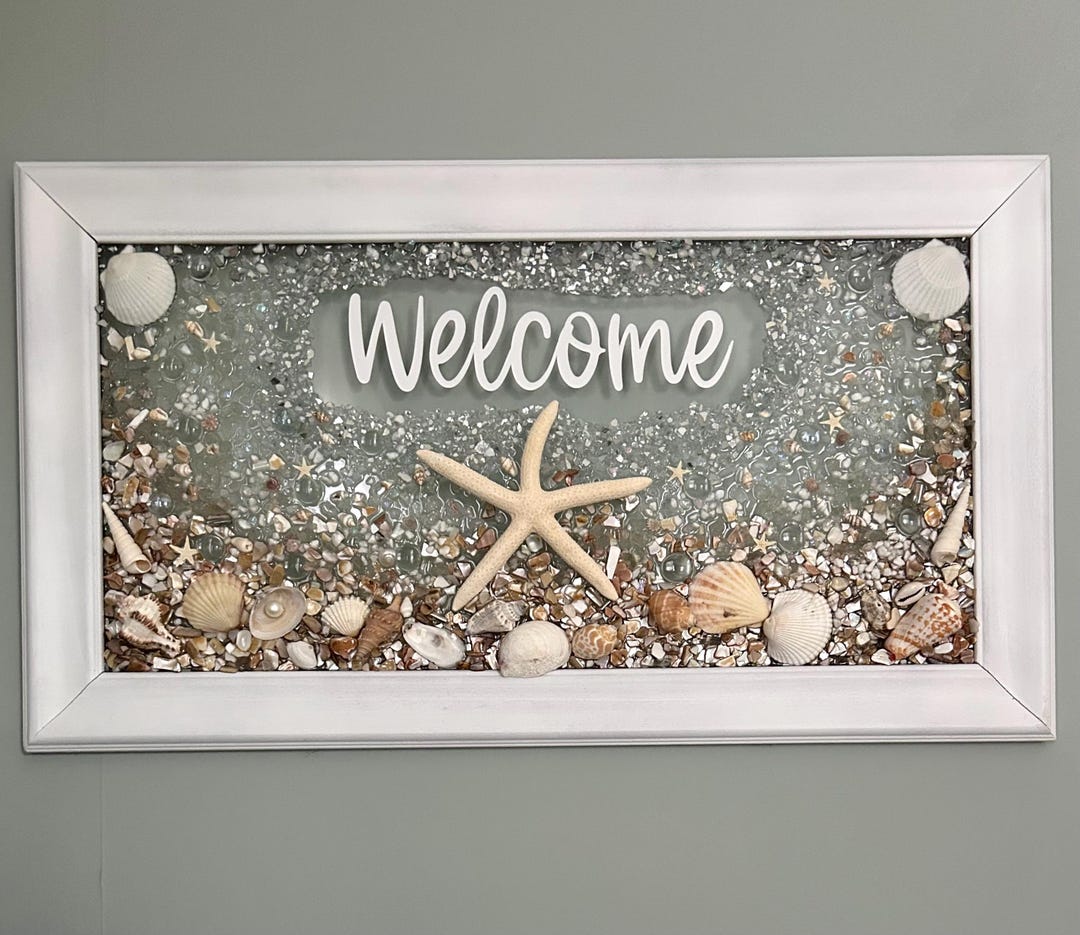 Coastal Welcome Sign/beach Welcome Window Art/seashell Sea Glass Resin ...
