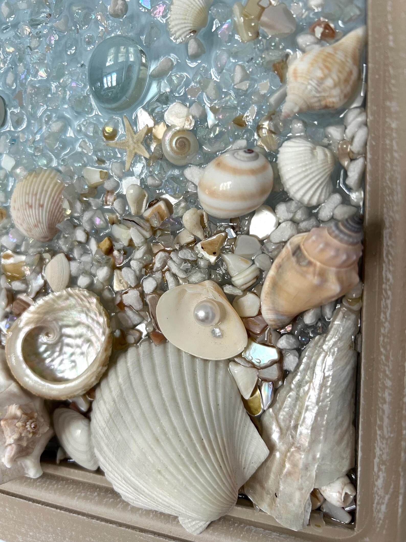Seashell Sea Glass Resin Beach Art/beach House Decor/neutral Nautical ...