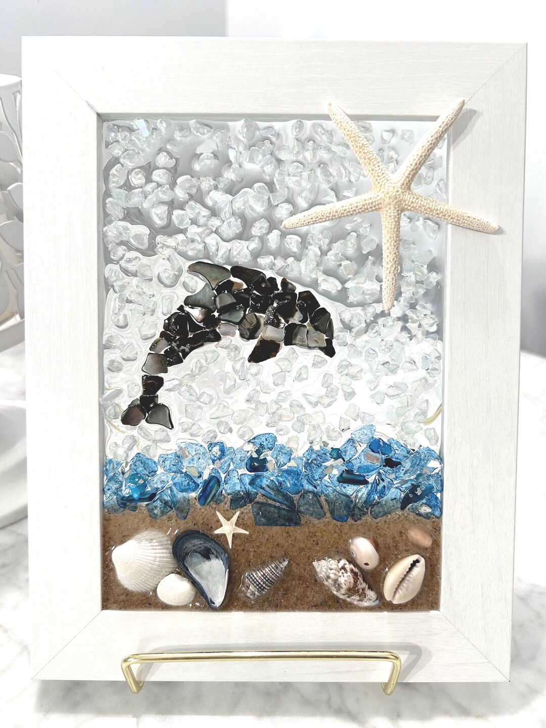 Dolphin Seashell Resin Beach Art: Coastal Beach House Decor - Etsy