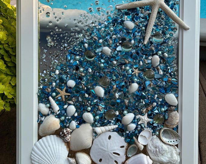 Seashell Sea Glass Resin Art/beach Decor/coastal Decor/beach House ...