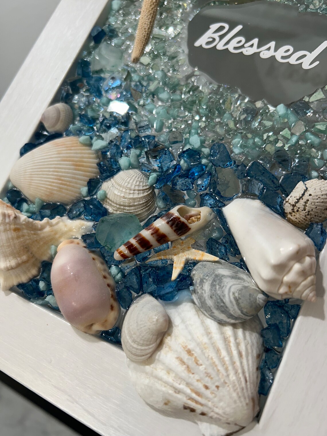 Seashell Resin Art/beach House Decor/blessed Coastal Decor/sea Glass ...