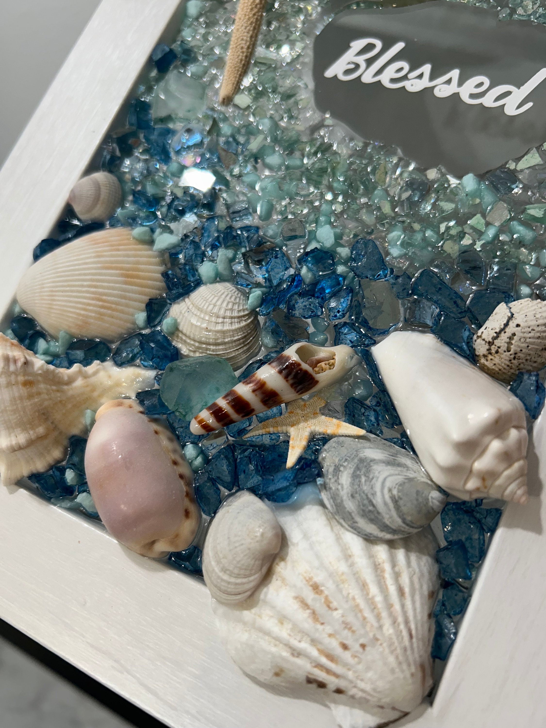 Seashell Resin Art/beach House Decor/blessed Coastal Decor/sea Glass ...