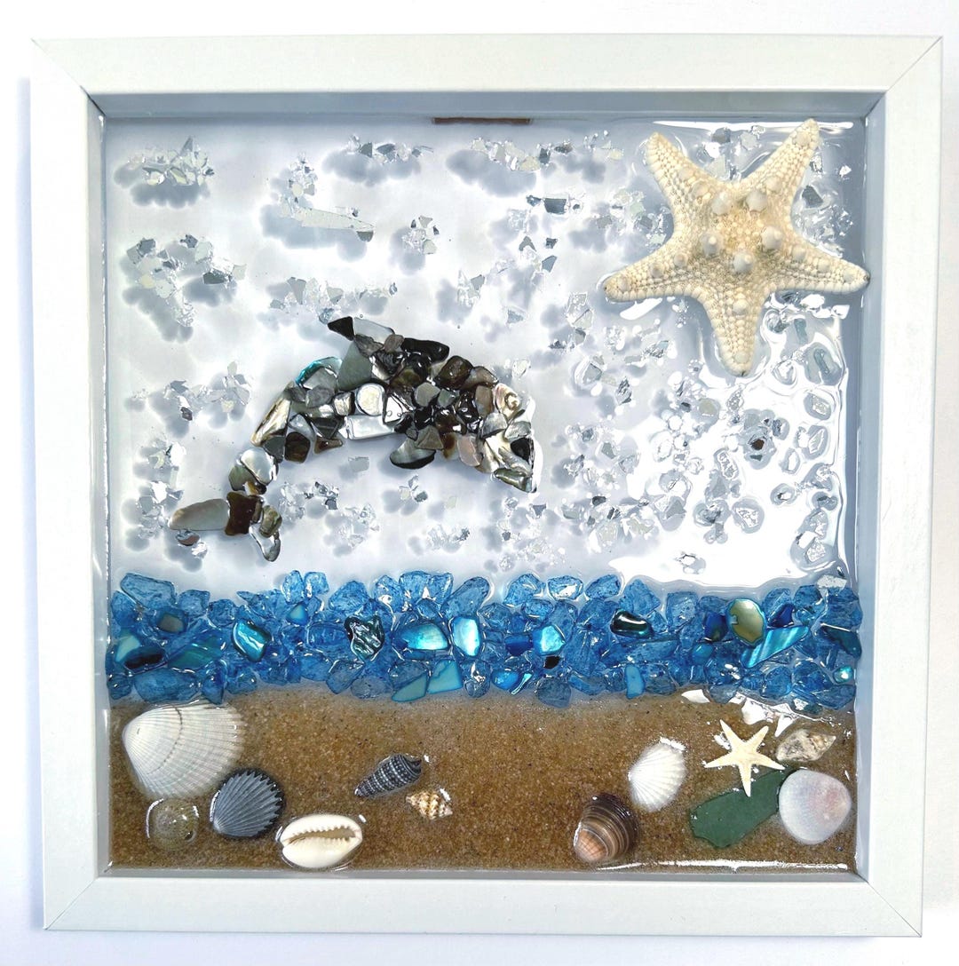 Dolphin Seashell Resin Art: Coastal Beach House Decor - Etsy