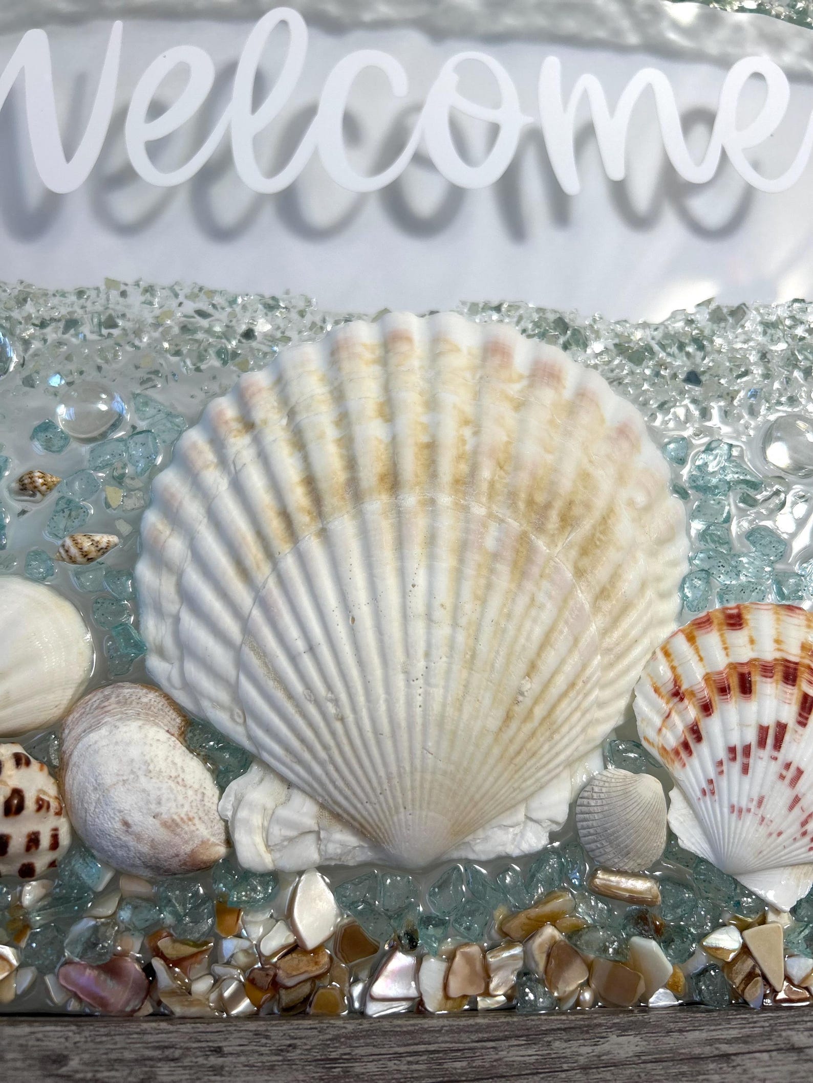 Coastal Welcome Sign/beach House Window Art/seashell Sea Glass Resin ...