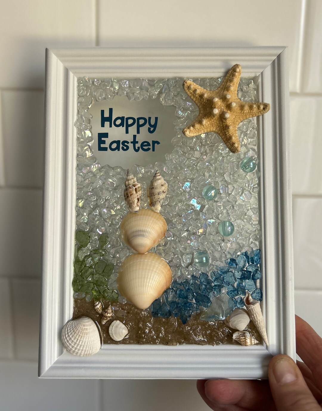 Easter Seashell Resin Glass Art/easter Beach Decor /easter Wall Art ...