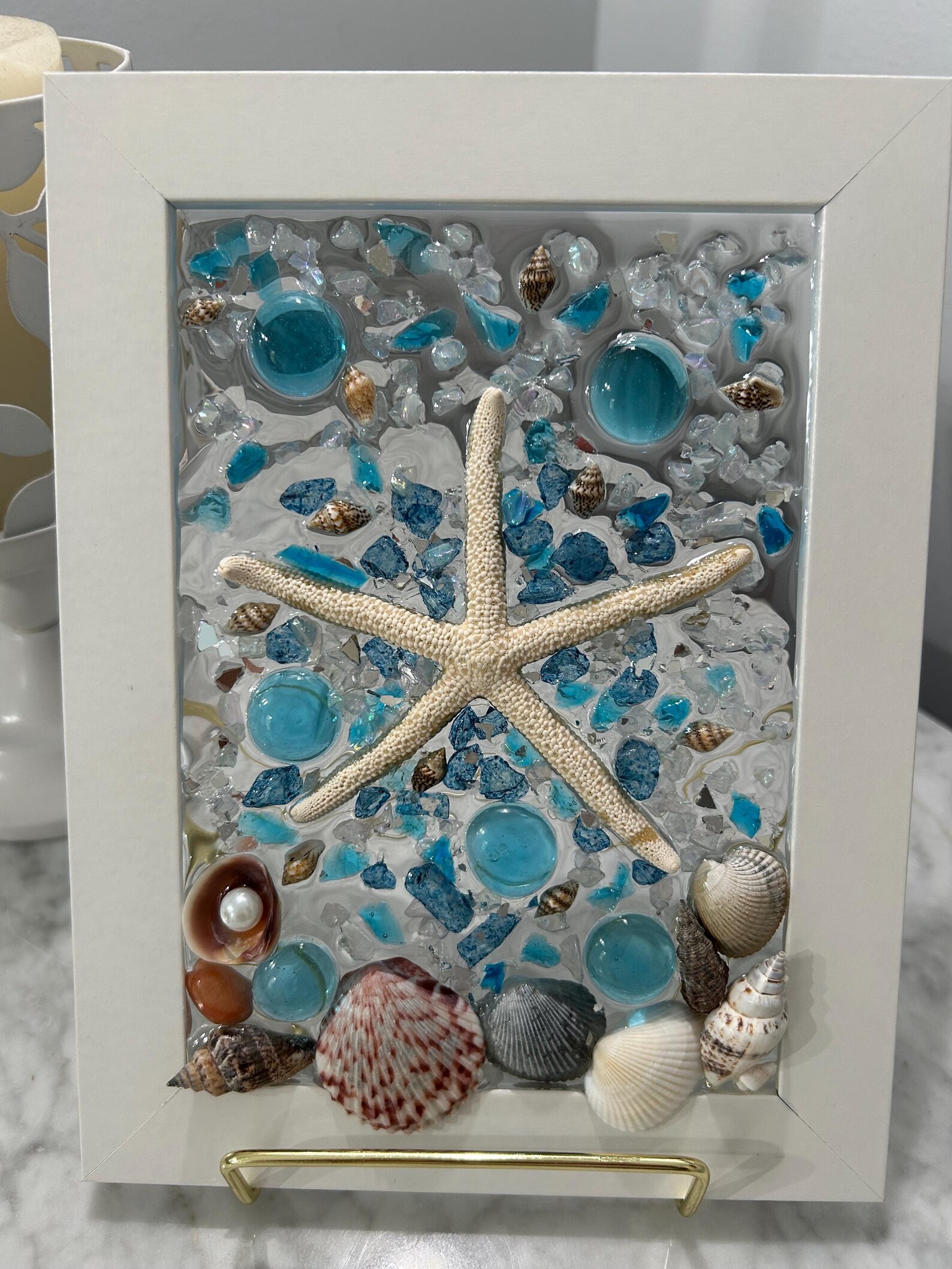 Seashell Sea Glass Resin Coastal Art/nautical Beach House Decor/beach ...