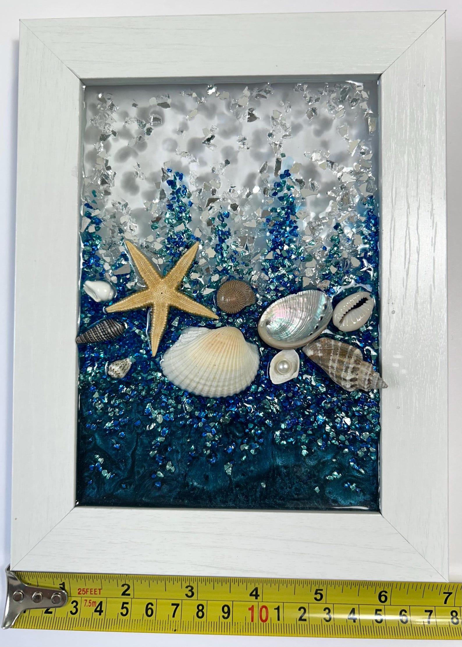 Seashell Sea Glass Resin Beach Art/coastal Blue Beach House Decor Art ...