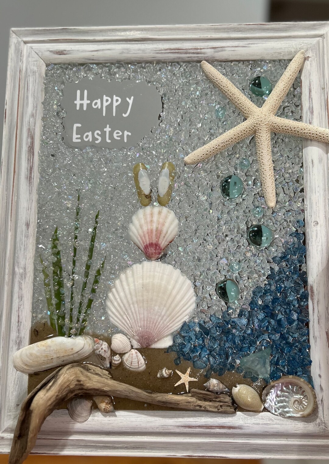 Easter Seashell Resin Glass Art/easter Beach Decor /easter Decoration ...