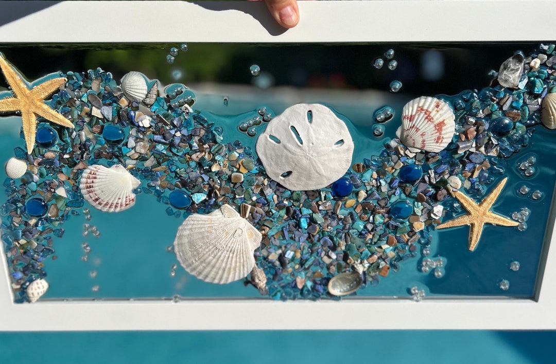 Seashell Sea Glass Resin Art/beach Decor/coastal Wall Art/beach House ...