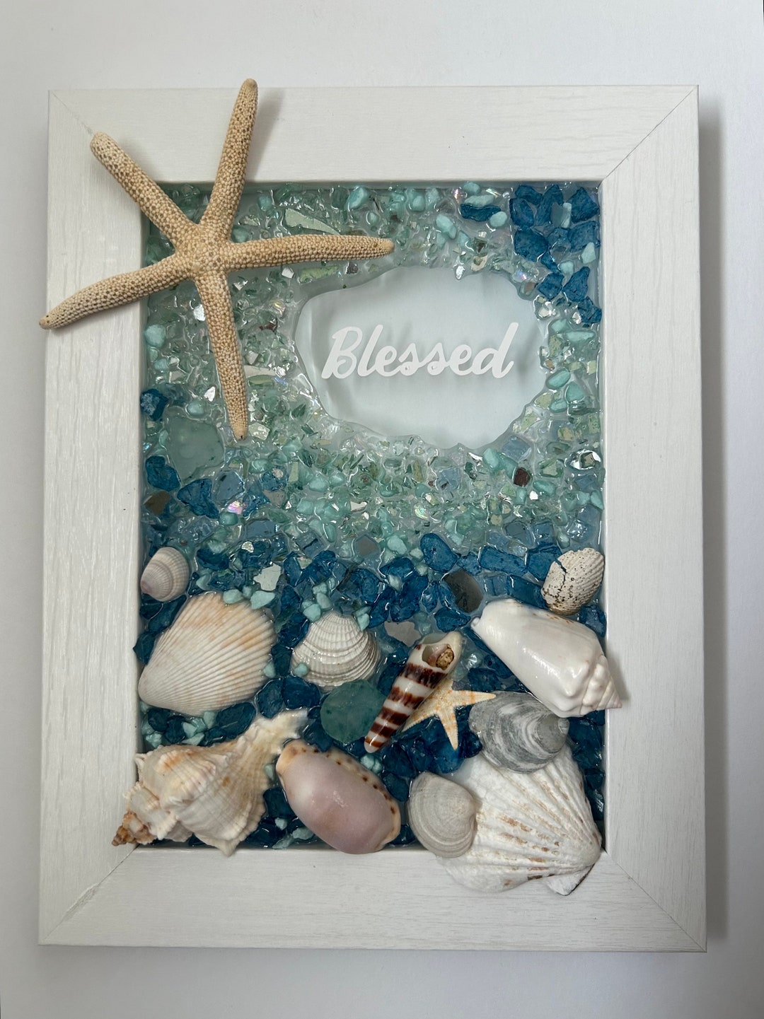 Seashell Resin Art/beach House Decor/blessed Coastal Decor/sea Glass ...