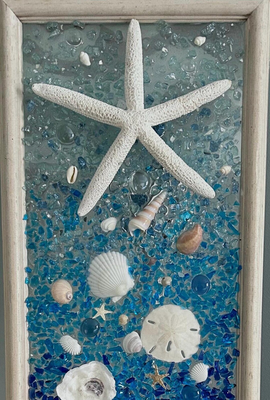 Sea Glass Seashell Resin Art/coastal Beach House Decor Wall Art/beach ...