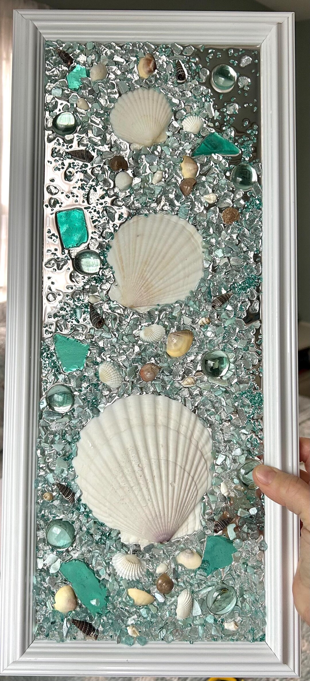 Sea Glass Seashell Resin Coastal Turquoise Art/coastal Beach House Wall ...