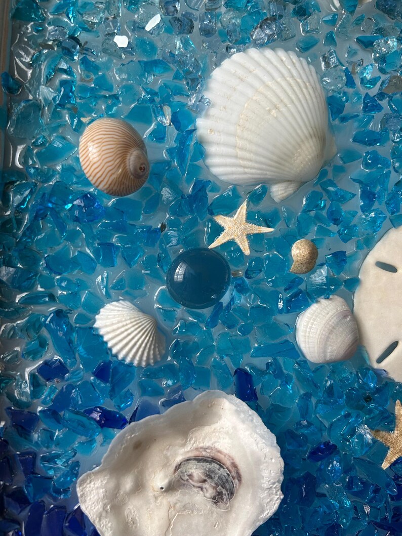 Sea Glass Seashell Resin Art/coastal Beach House Decor Wall Art/beach ...