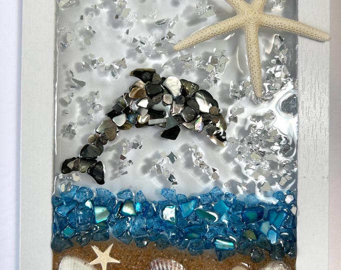 Dolphin Seashell Sea Glass Resin Art/dolphin Beach Decor/coastal Decor ...
