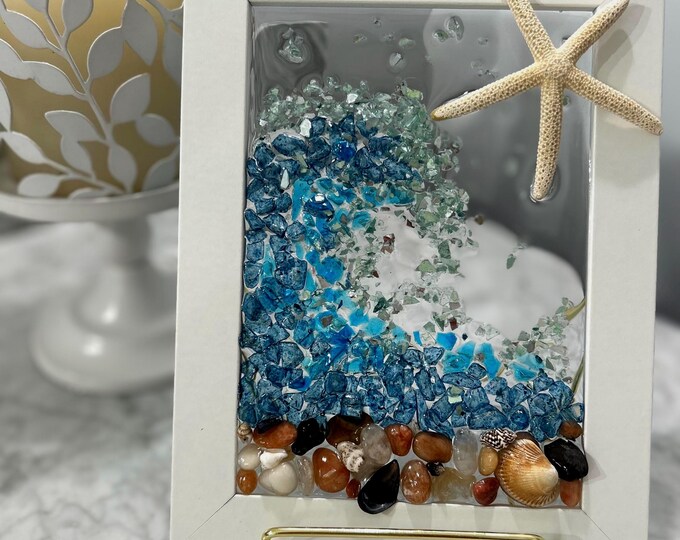 Blue Ocean Wave Seashell Sea Glass Resin Wall Art/wave Beach House ...