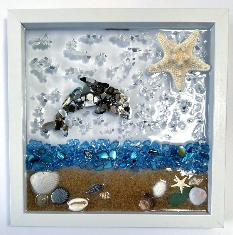 Dolphin Seashell Resin Art: Coastal Beach House Decor - Etsy