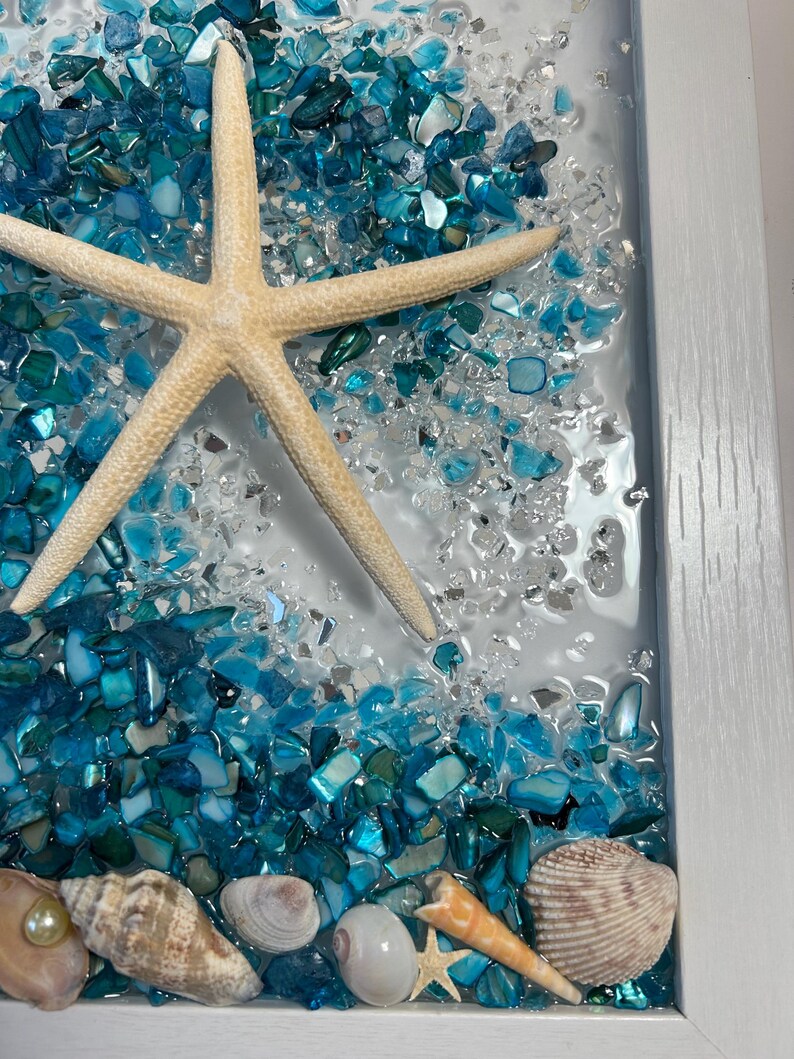 Blue Wave Shell Sea Glass Resin Art/coastal Wave Beach Decor/beach Wall ...