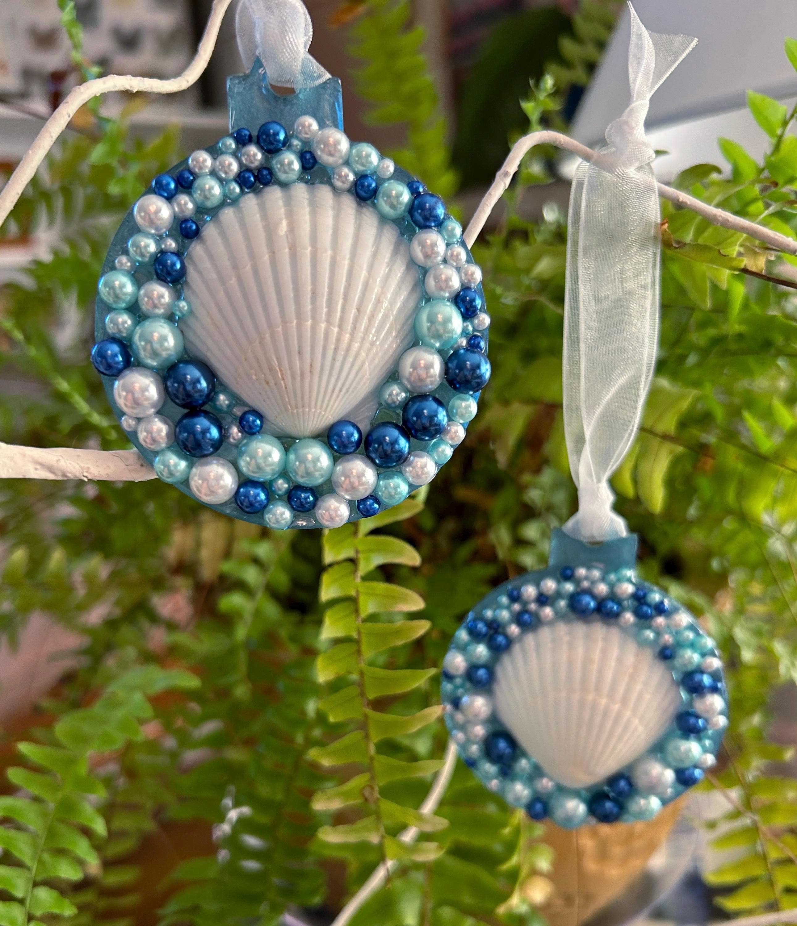 Coastal Christmas Sea Shell Ornaments Set of 2/turquoise Blue Seashell ...