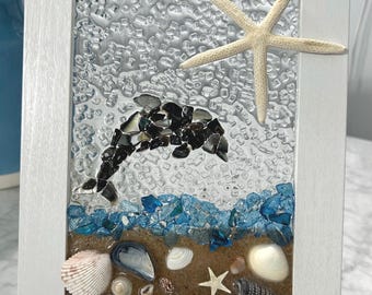 Dolphin Seashell Sea Glass Resin Beach House Decor Wall Art ...