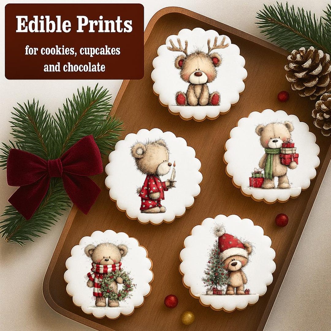 Christmas Bear Edible Cookies and Cupcake Toppers: Wafer Paper ...