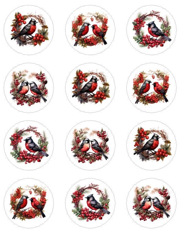 Red Cardinal Edible Images for Cookies and Cupcake: Wafer Paper, Icing ...