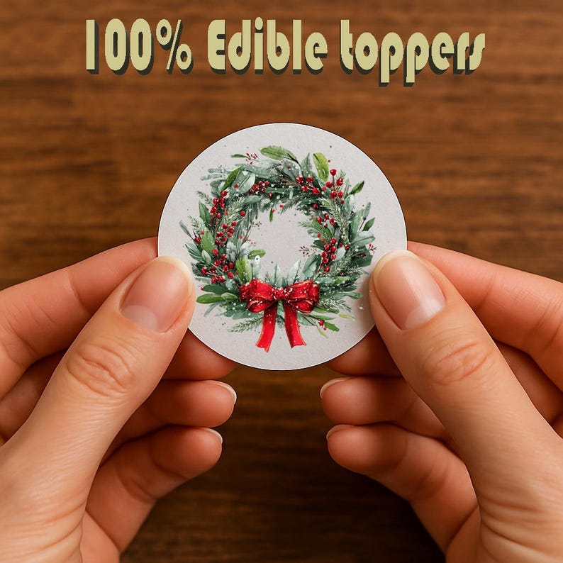 Christmas Wreaths Edible Cookies and Cupcake Toppers: Wafer Paper ...
