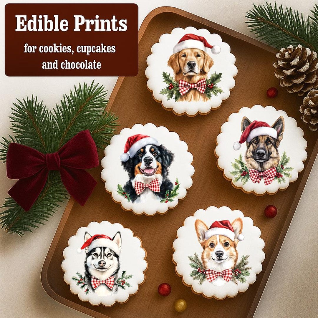 12 Christmas Dogs Edible Images: Wafer Paper, Frosting Sheets ...
