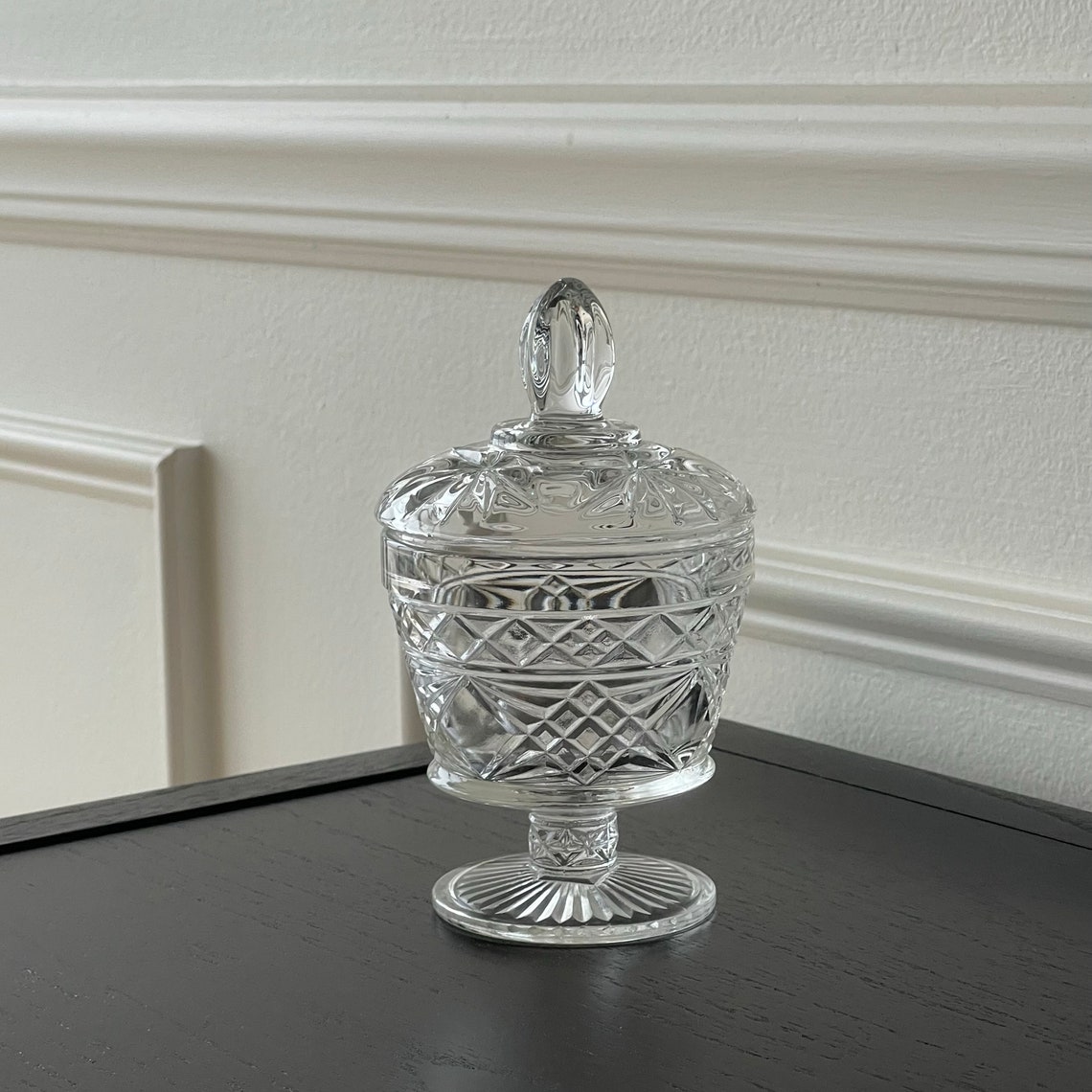 Vintage Cut Glass Candy Dish With Lid Compote Dish Sugar Bowl Clear ...