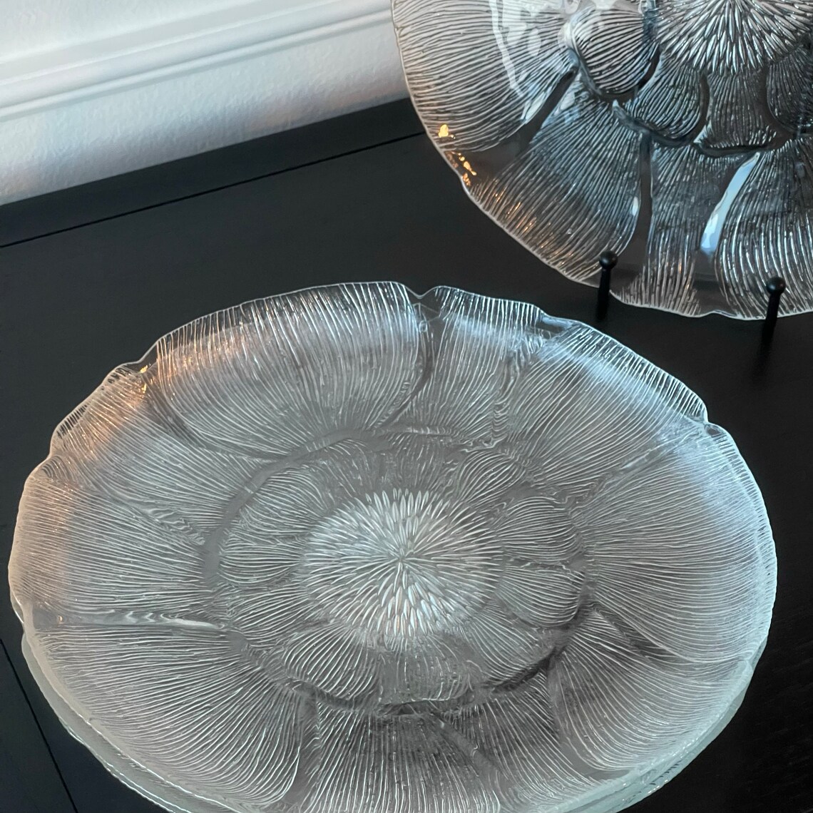 Vintage Large Dinner Plate Set of 4 Arcoroc Fleur Clear Pressed Glass ...