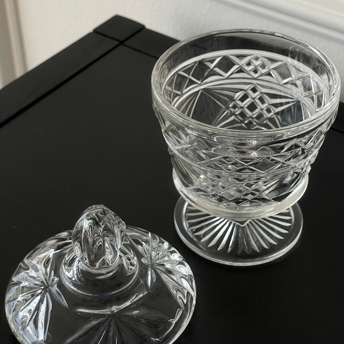 Vintage Cut Glass Candy Dish With Lid Compote Dish Sugar Bowl Clear ...