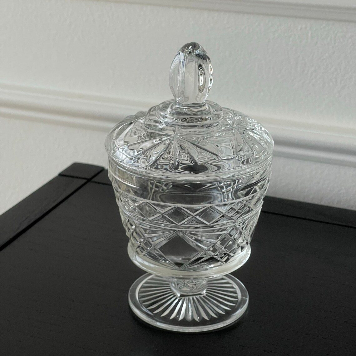 Vintage Cut Glass Candy Dish With Lid Compote Dish Sugar Bowl Clear ...