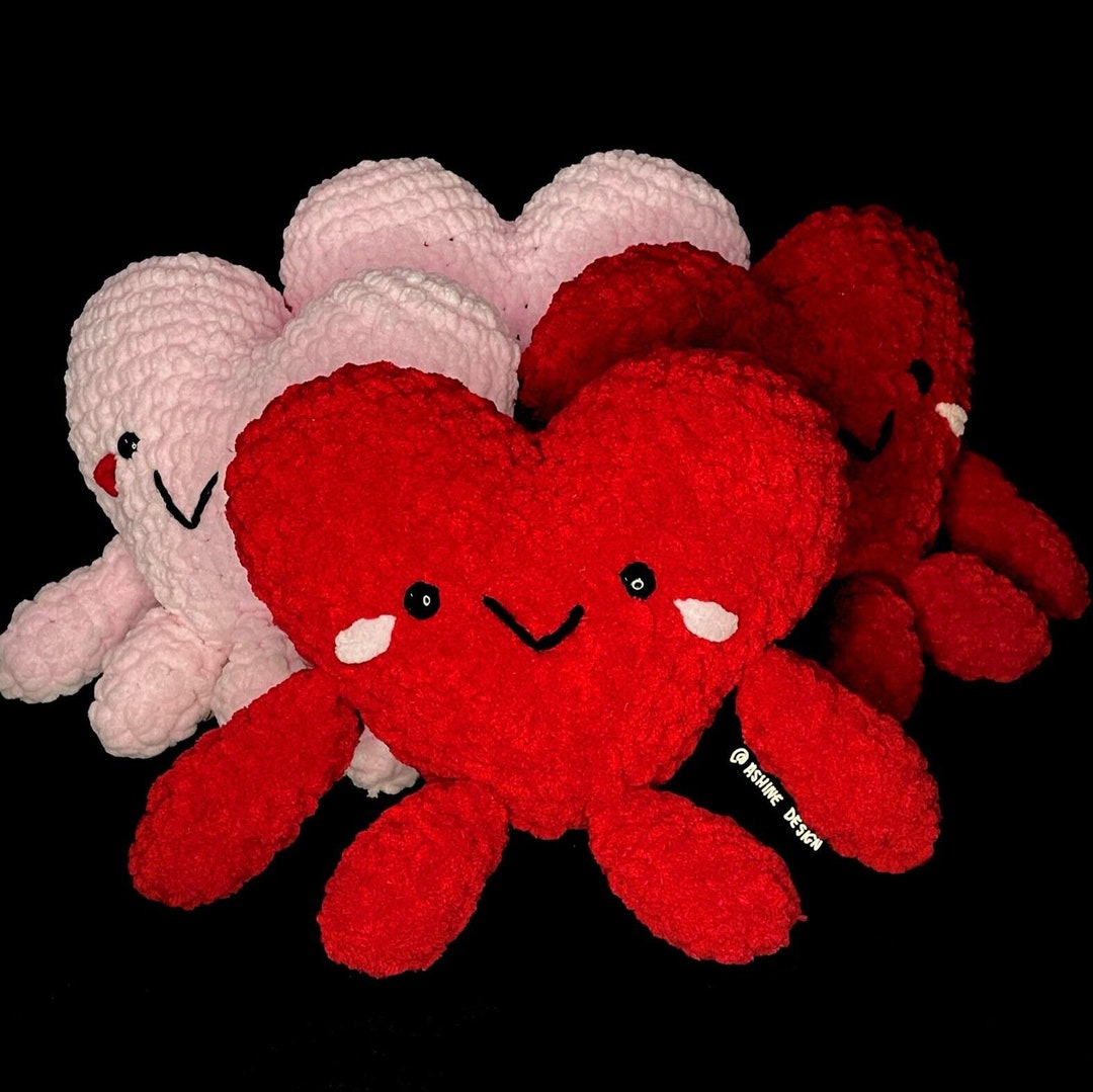 Valentine Heart Plushies | Red and Light Pink Handmade Stuffed ...