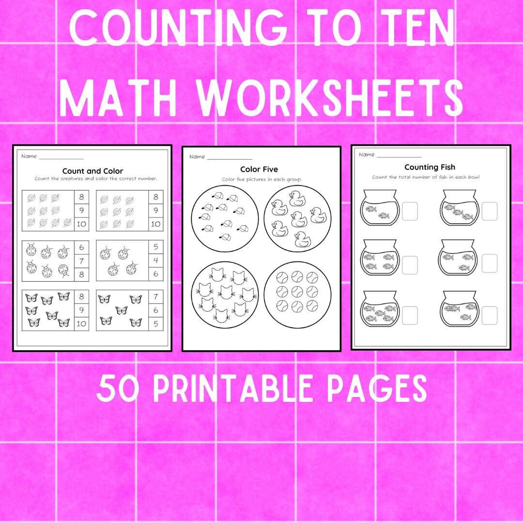 Math - Counting to Ten Worksheets - Printable - Pre K - Kindergarten - Etsy