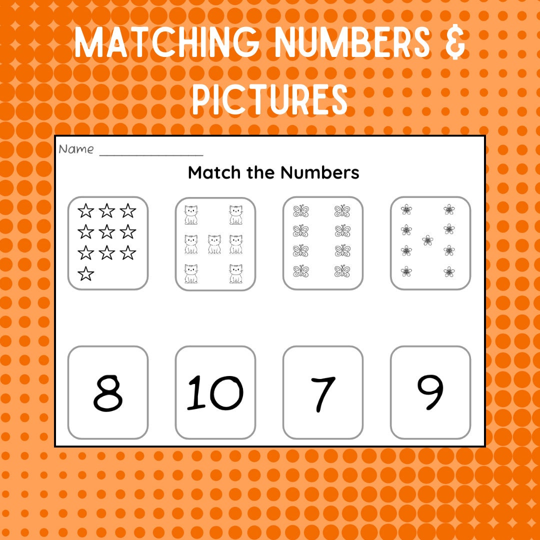 Math - Matching Numbers Worksheets - 1 to 10 - Printable - Etsy