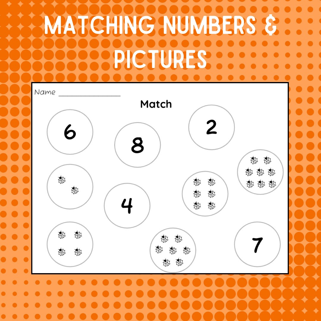 Math - Matching Numbers Worksheets - 1 to 10 - Printable - Etsy