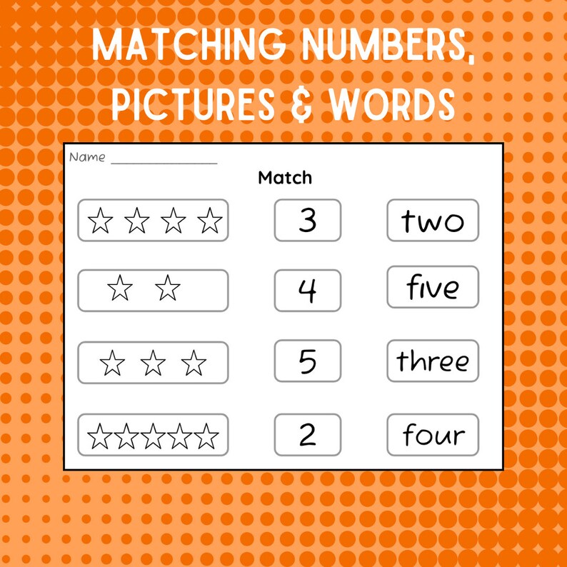 Math - Matching Numbers Worksheets - 1 to 10 - Printable - Etsy
