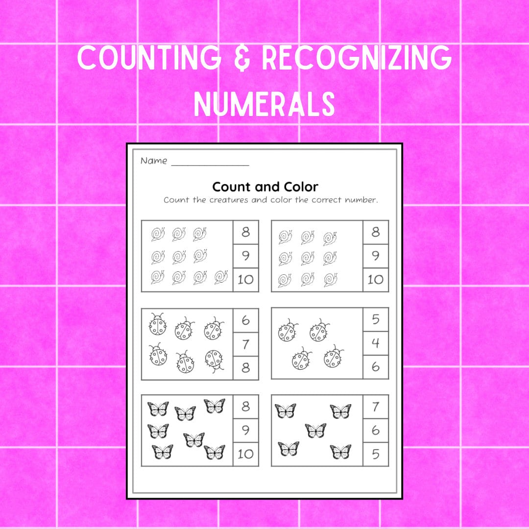 Math Counting to Ten Worksheets Printable Pre K Kindergarten - Etsy