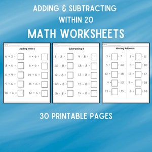 Math - Addition & Subtraction Within 20 - Etsy