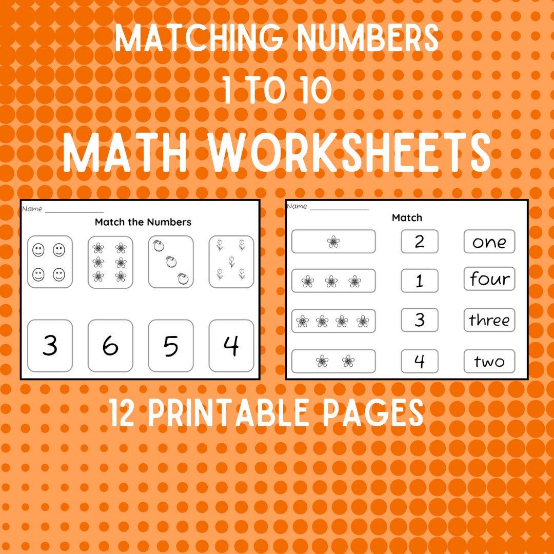 Math - Matching Numbers Worksheets - 1 to 10 - Printable - Etsy