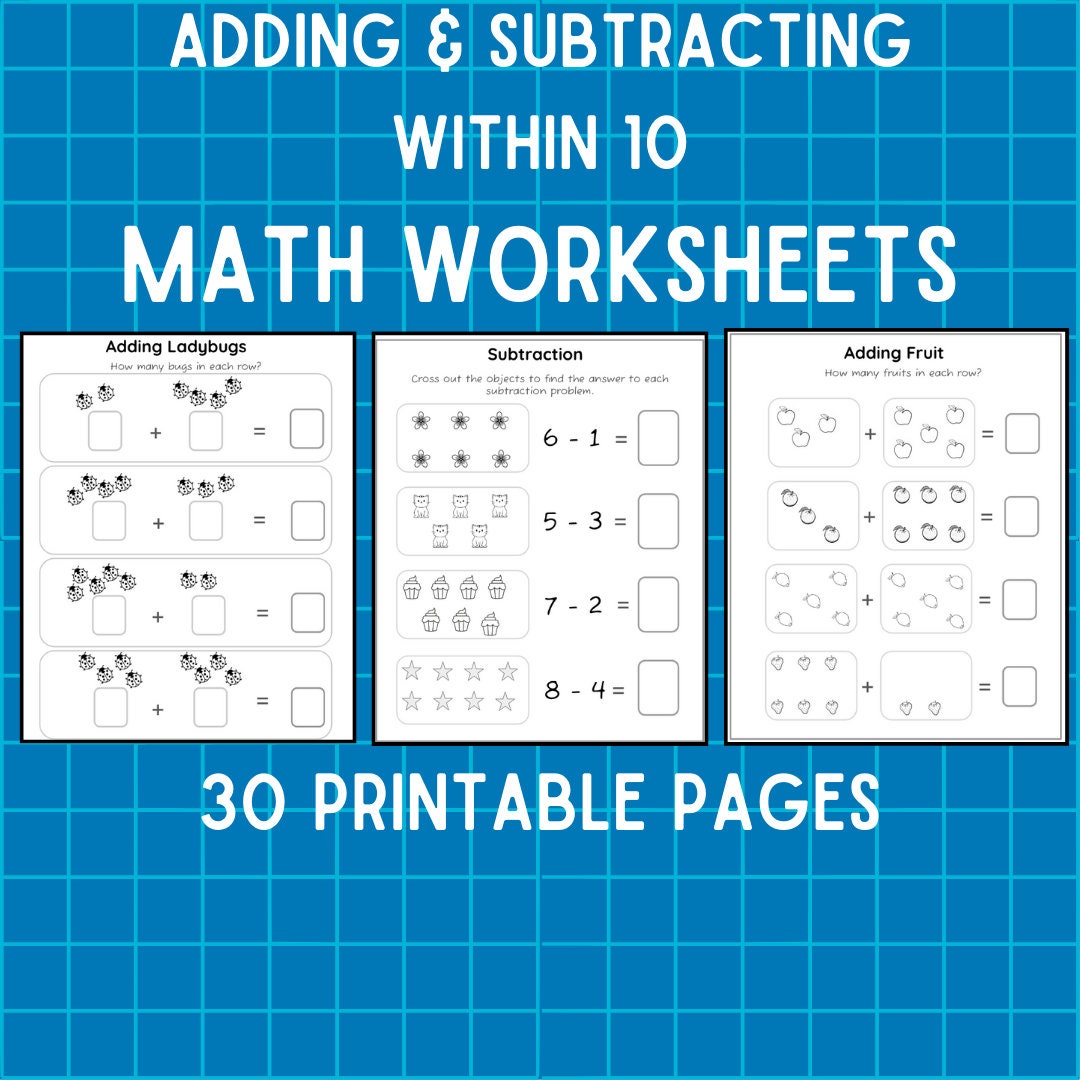 Math - Addition & Subtraction Within Ten - Worksheets - Printable - Etsy