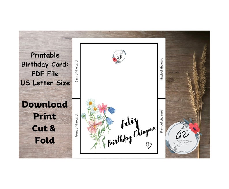 Printable Birthday Card Instant Download 7X5 Inch Cards for Birthday ...