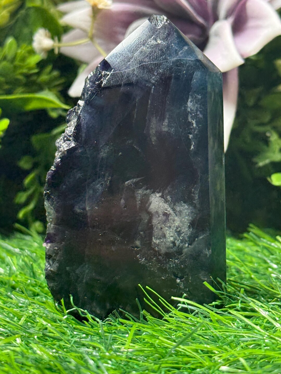 Black Rose Fluorite Tower Carving - UV Reactive - Polished Natural ...