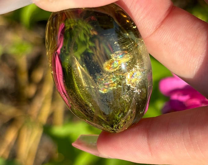 Citrine Palm Stone With Rainbow Crystal Home Decor Natural Stone - Etsy