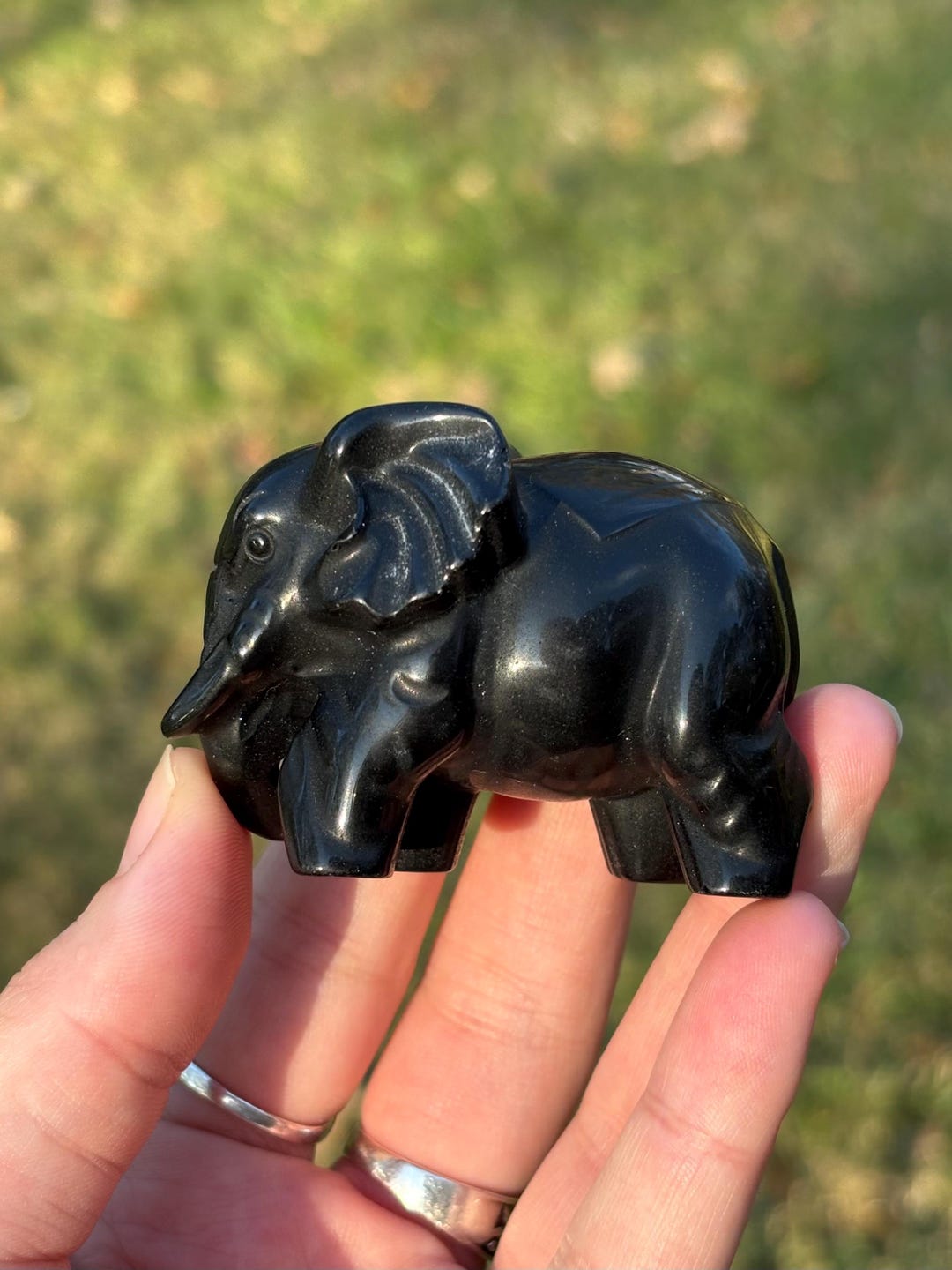 Obsidian Elephant Carving - Polished Natural Stone - Crystal Home Decor ...