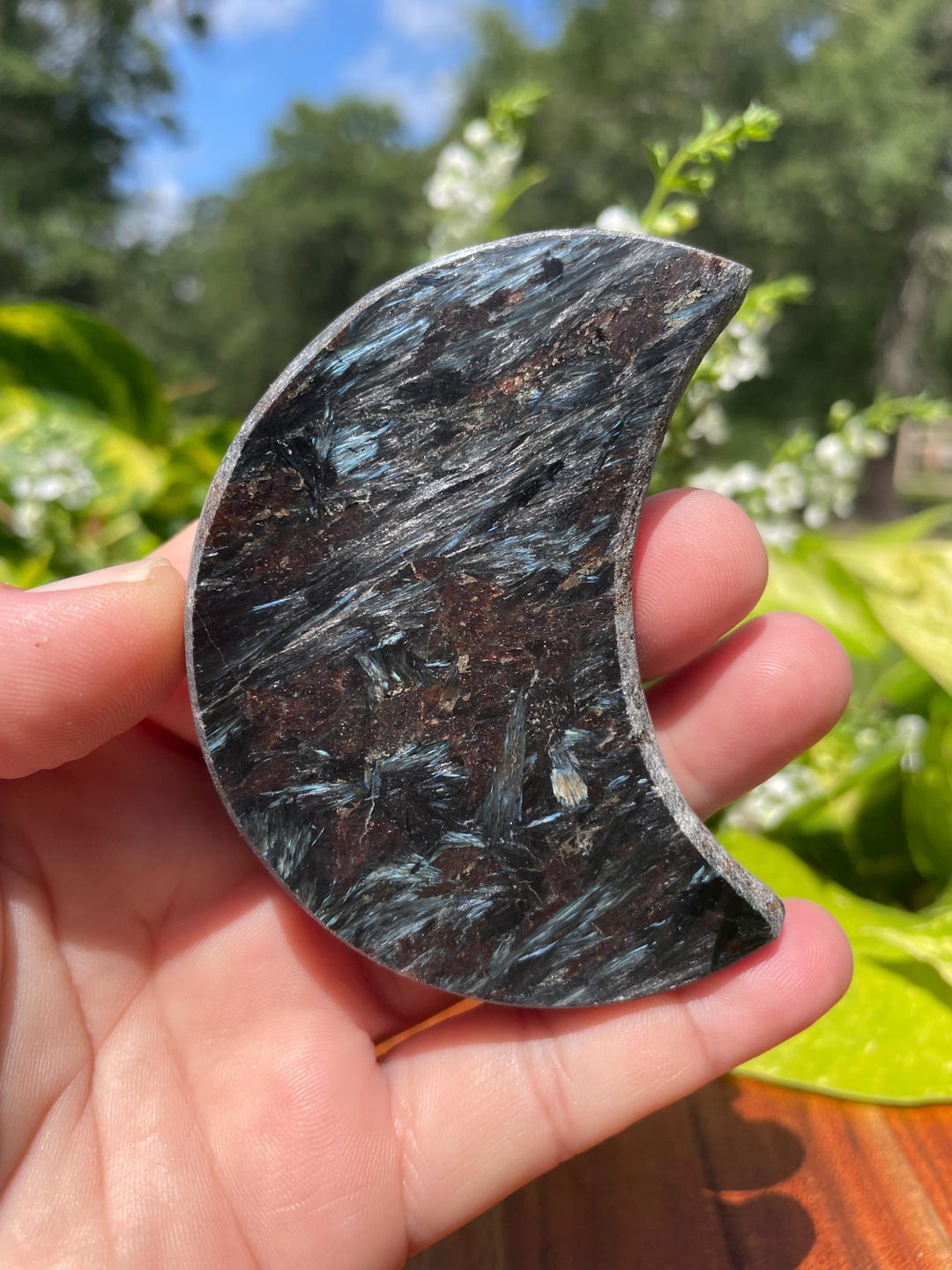 Garnet With Astrophyllite Moon - Crystal Home Decor - Natural Stone - Etsy