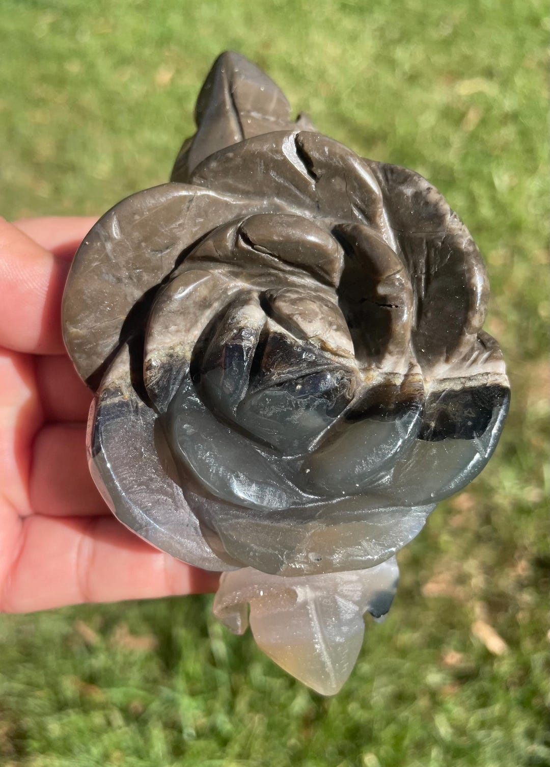 Volcano Agate Flower Carving - Rose - Uv Reactive - Crystal Home Decor ...